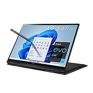 LG gram 16'' 2-in-1 Ultra-Lightweight Laptop, QHD IPS (2560 x 1600)16:10 TouchDisplay, 21 hr BatteryLife, Intel Evo Core i7-1165G7, Wi-Fi6, Thunderbolt4, Stylus Pen, Win 11 (16GB RAM | 512GB PCIe SSD)