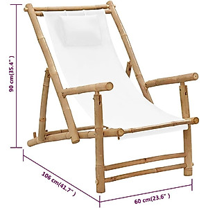vidaXL Cream White Adjustable Deck Chair - Bamboo and Durable Canvas Material - Foldable Design for Easy Storage - Ideal for Garden, Patio, and Terrace