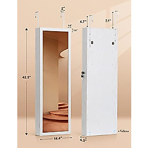 Nicetree 6 LEDs Mirror Jewelry Cabinet with 3 Improvements, 4.2" D Lockable Mirror with Jewelry Storage, Door/Wall Mounted Jewelry Organizer Mirror, Larger Capacity, White