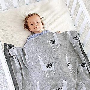 mimixiong 100% Cotton Knitted Baby Blanket Toddler Swaddling Blanket for Newborn Baby with Cute Penguin Pattern Size 30 x 40 inches (Grey-Alpaca, 40x30Inch)