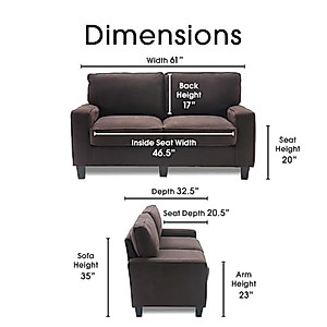 Pemberly Row Modern/Contemporary Palisades 61" Loveseat in Dark Brown