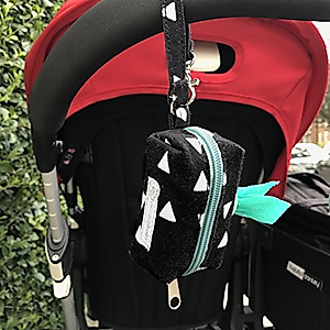 Goobie Baby Diaper Bag Dispenser, Includes Roll of Unscented Disposable Refill Bags | Waste Bag Holder for Stroller (Black Triangle Dispenser + 1 Roll)