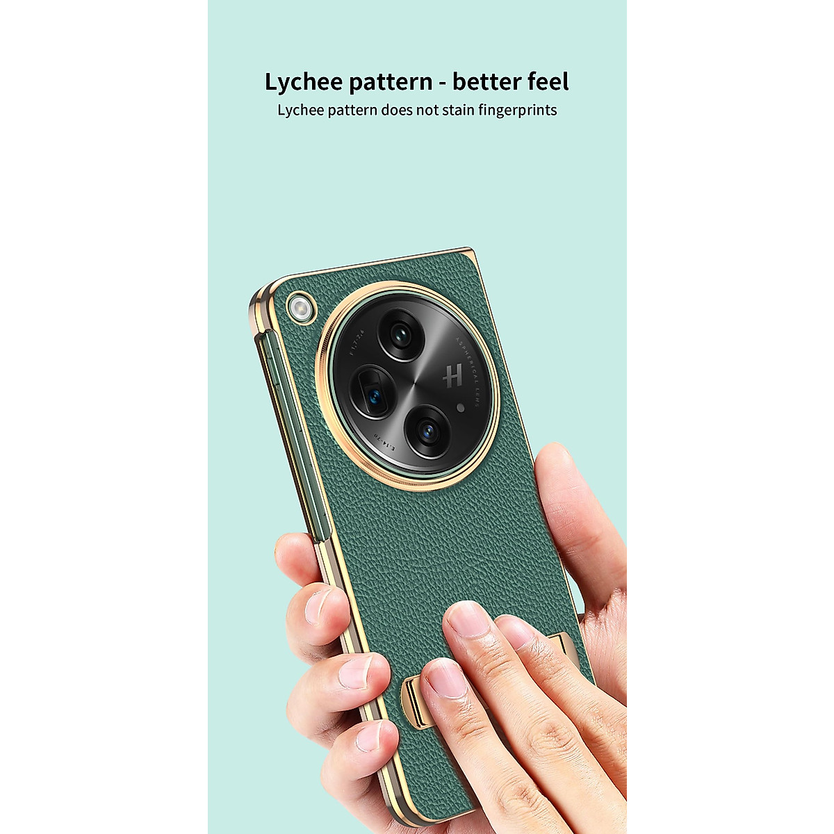 Mangix for OnePlus Open Case,Luxury Premier Genuine Leather,Full Body Hinge Protection,Built-in Screen Protector,Kickstand Drop Proof Protective Cover (Green)