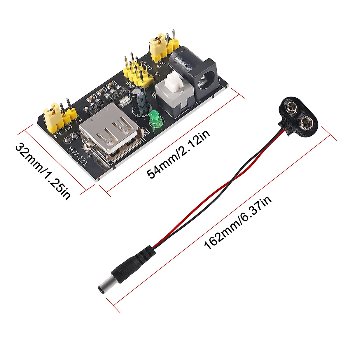 AITIAO 6Pcs MB102 3.3V/5V Breadboard Power Supply Module with 6Pcs 9V Battery Clip Buckle T-Type Power Cable Male 2.1MM DC Jack Plug