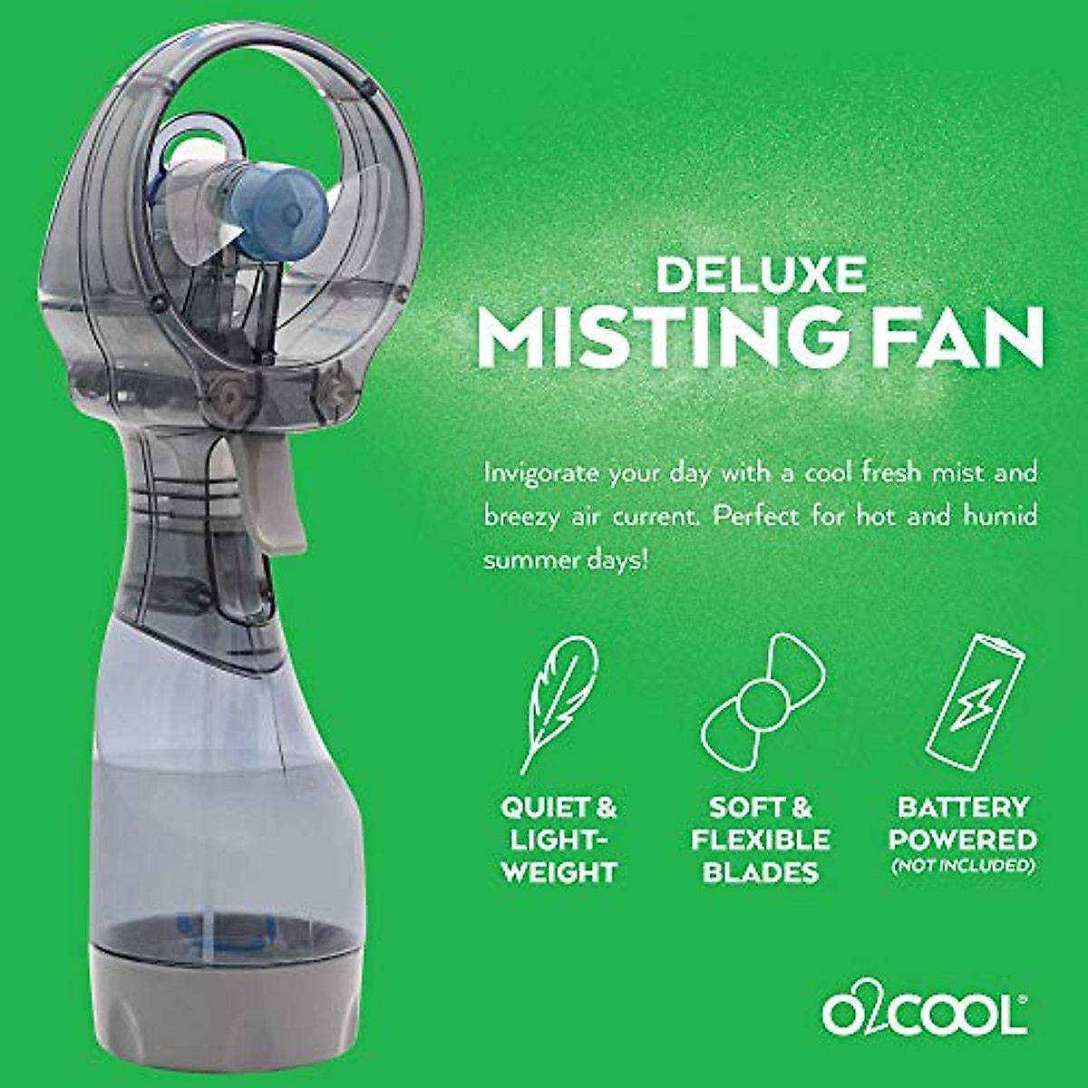 O2COOL Deluxe Handheld Battery Powered Water Misting Fan (Grey)