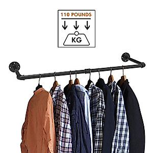 MY RUSTIC Industrial Pipe Clothes Rack-43 Inch, Heavy Duty Detachable Wall Mounted Black Iron Garment Bar, Multi-Purpose Hanging Rod for Closet Storage, Black- 43" L (43" L x 12" W) 41 (black 1)
