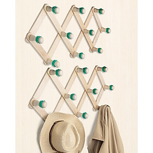 Wooden Expandable Accordion Wall Hanger,2 Pack Including 20 Peg Hooks,Perfectly Hook for Coats, Mugs,Coffee, Coat,Keys, Hat Rack,X Shap,Make Living Room Decorative and Neat,Rustic Style (White)