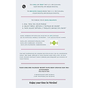 Telcel Mexico Prepaid SIM Card with 3GB Data and Unlimited Calls and SMS