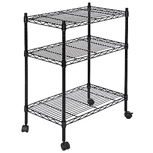 ZENY 3-Shelf Heavy Duty Shelving Storage Unit with Casters, Metal Organizer Wire Rack for Kitchen, Office, Garage, Black