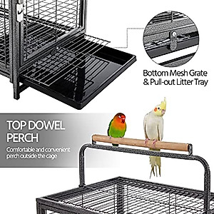 Yaheetech 25.5'' Wrought Iron Bird Travel Carrier Cage Parrot Cage with Handle Wooden Perch & Seed Guard for Small Parrots Canaries Budgies Parrotlets Lovebirds Conures Cockatiels