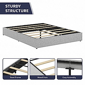 ijuicy Cal King Size Bed Frame with Storage Drawers, Wood Slat Support Bed Frame, Linen Fabric Upholstered Platform Bed, Bed Frame with Large Storage Space,Easy Assembly-Light Grey