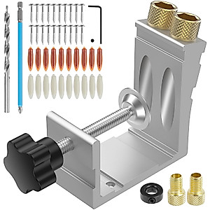FUYGRCJ- Pocket Hole Jig Kit 15 Degree Angle Oblique Hole Puncher Locator High Precision Adjustable Woodworking Drill Guide Tool Kit for DIY Carpentry Projects