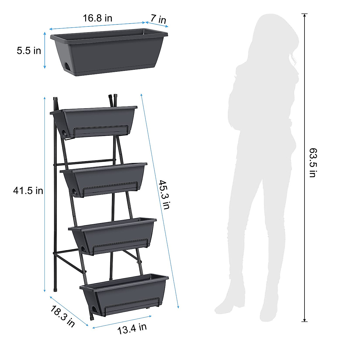 OYEAL Raised Garden Bed 4 Tier Vertical Garden Planter Indoor Outdoor Raised Planter Box with Legs Elevated Herb Garden Planter for Flowers Vegetables Plants, Grey