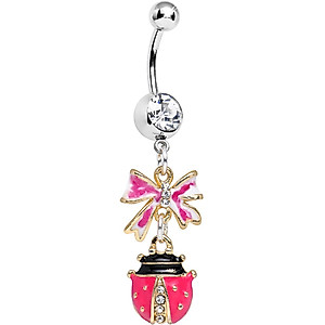 Body Candy Clear Gift of a Pink Ladybug Dangle Belly Ring