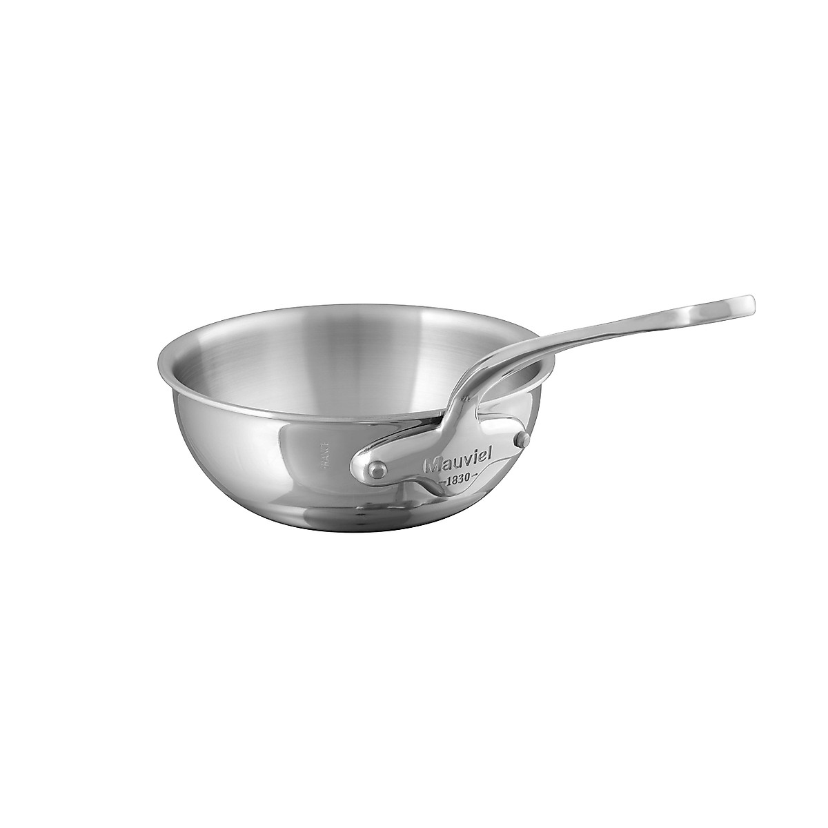 Mauviel M'Cook 5-Ply Polished Stainless Steel Splayed Curved Saute Pan With Cast Stainless Steel Handle, 1.1-qt, Made In France