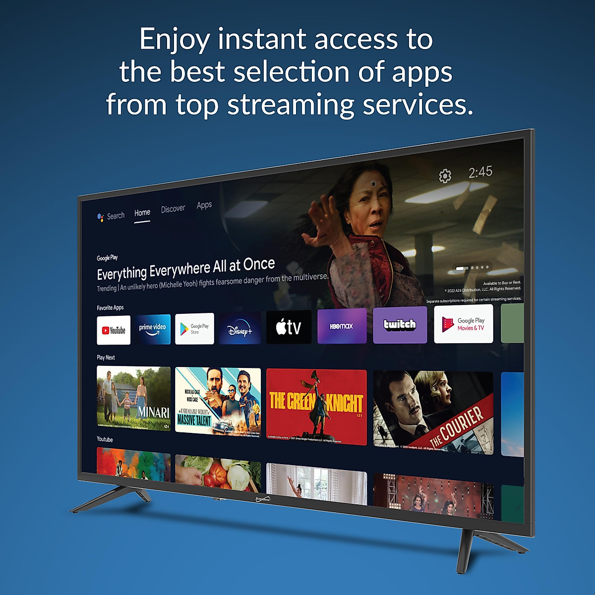 Supersonic Smart SC-4350GTV 43-inch FHD DLED TV with Google Assistant, ATSC/NTSC, HDMI, WiFi, USB Input, 1080p Resolution,16.7M Colors, 60Hz Refresh Rate, Energy-Efficient, Remote Control