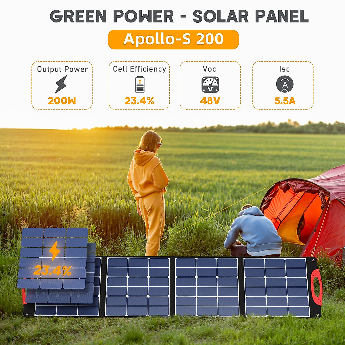 HOPWINN 200W Solar Panel, Apollo-S 200 Portable Solar Panel for Apollo-P 1000 Power Station, 48V Foldable Solar Cell Charger with Kickstand for Outdoors Camping RV Vanlife Yard Off-Grid