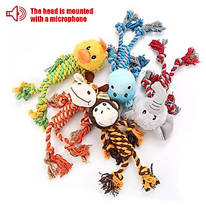 N/ hionre Sound Squeaky Interactive Toys for Pets, Animals Shape Cotton Rope Plush Doll Chewing Scratching Toy for Pet Dog Cats Elephant
