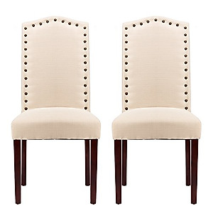 NOBPEINT Dining Chair Upholstered Fabric Dining Chairs with Arched Backrest,Set of 2(Beige)