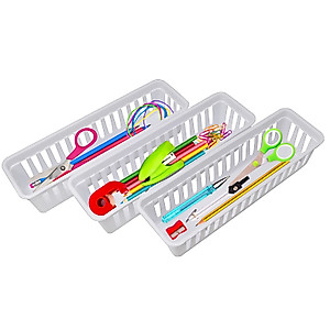 FEOOWV Classroom Pencil or Rubber Organizer Basket Trays, Office Supply Baskets Organization Trays for Home School Classroom Office 12 Pack (White)