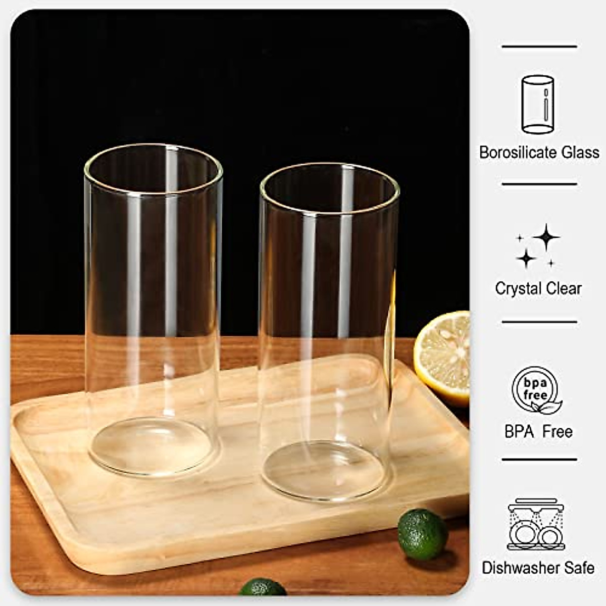 4 Set 20 OZ Drinking Glasses with Bamboo Lids and Straws, Borosilicate Glass Tumbler Cups - Tall Clear Iced Coffee Cups for Smoothie, Water, Juice, Coffee Bar Accessories - Cute Gifts, Reusable