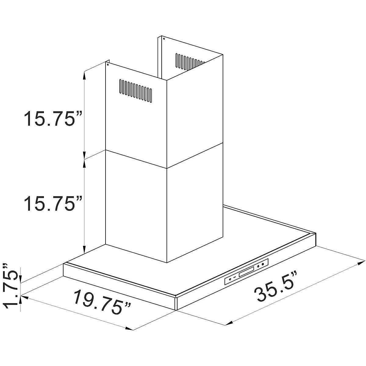 AKDY 36 in. 343 CFM Convertible T-Shape Wall Mount Black Stainless Steel Kitchen Range Hood with Touch Panel and Carbon Filters