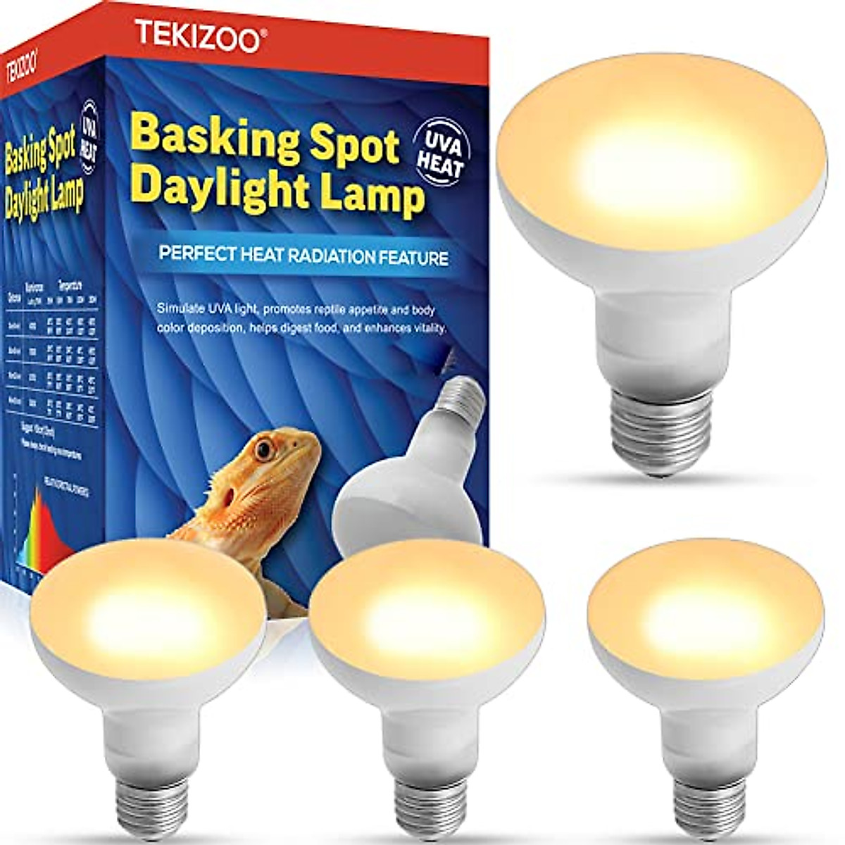 TEKIZOO Reptile Heat Lamp Basking Spot Bulb UVA Daylight Light for Amphibian,Lizard,Tortoise,Bearded Dragon 75W (4 Pack)