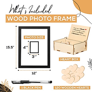 WISATO Wedding Guest Book Picture Frame - Unique Wedding Heart Guest Book Drop Box - Guest Book Alternatives for Receptions, Bridal Showers, Anniversary - 15.5x12x0.75 Black Frame - 120 Wooden Hearts