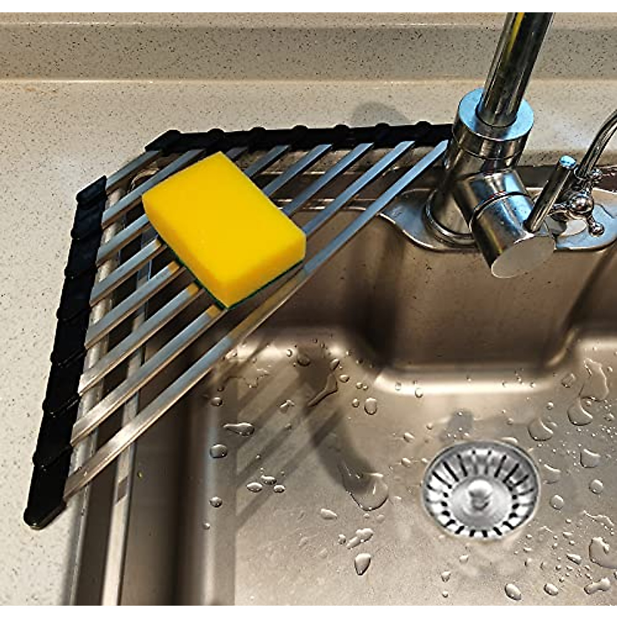 Ahyuan Corner Sink Dish Drainer Over The Sink Dish Drying Rack Corner Dish Rack SUS304 Cubic Stainless Still Kitchen Sponge Holder Corner Sink Sponge Caddy Dish Rack (Black)