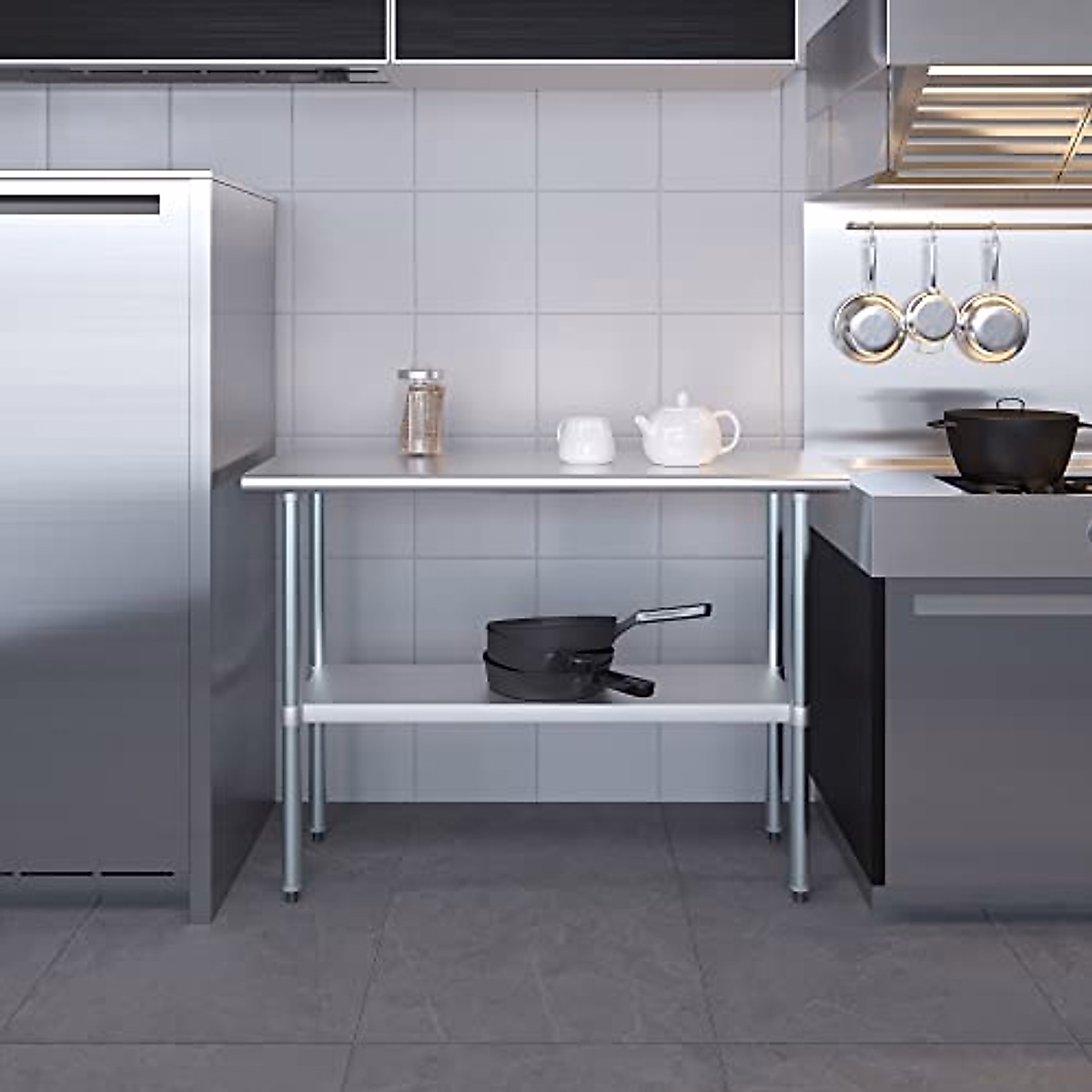 AmGood 18" X 48" Stainless Steel Work Table | Metal Kitchen Food Prep Table | NSF