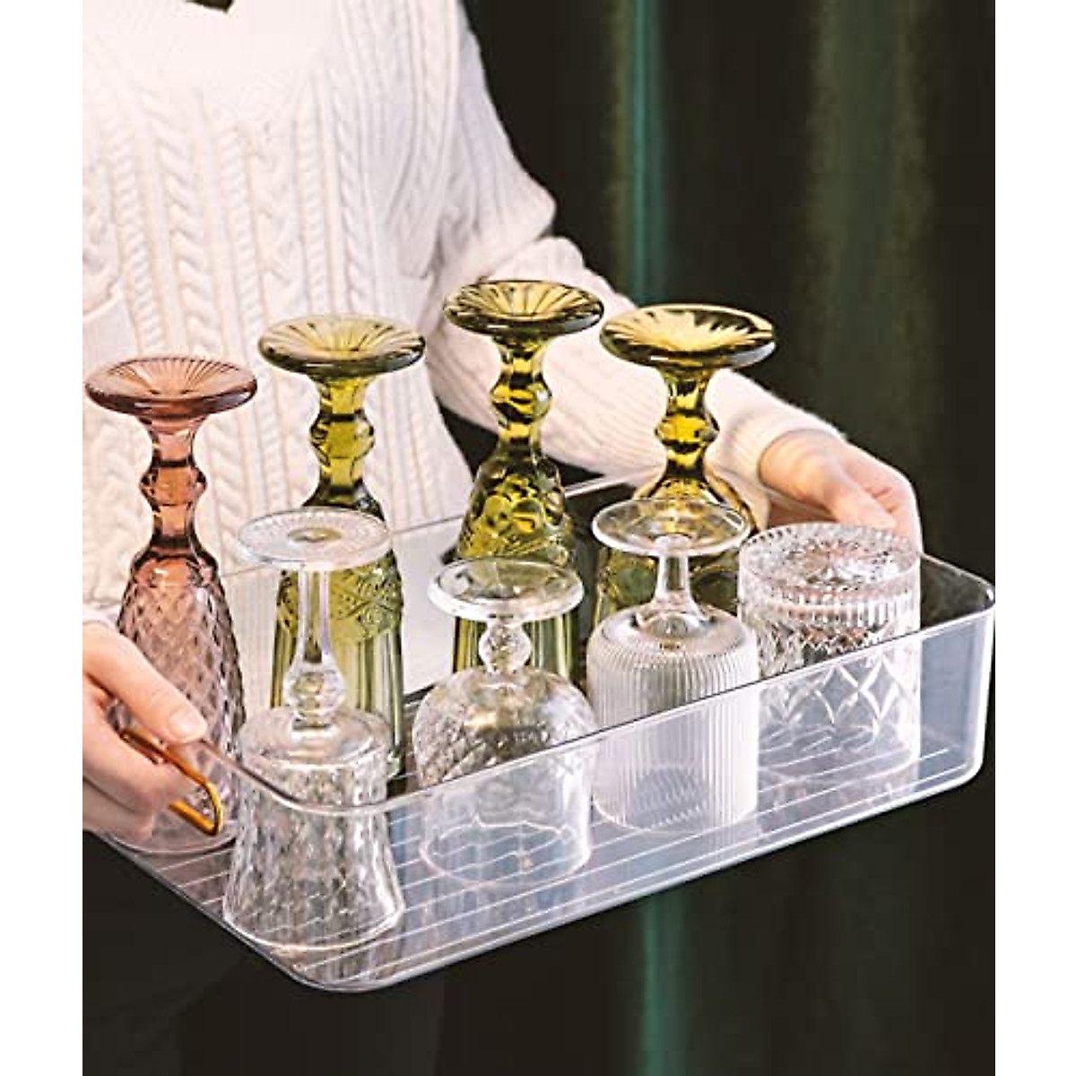 Elsjoy 2-Tier Basket Drawer Organizer, Pull-Out Cabinet Organizer Sliding Basket with Handle, Clear Basket Organizer for Under Sink, Kitchen, Bathroom, 14.5 x 10 x 16