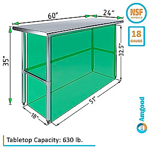 24" x 60" Open Base Stainless Steel Work Table | Residential & Commercial | Food Prep | Heavy Duty Utility Work Station | NSF