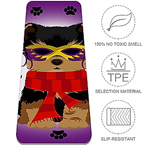 Yoga Mat, Yoga Mats for Home Workout, Workout Mat, Exercise Mats, Pilates Mat, Dog Red Scarf Purple Pattern