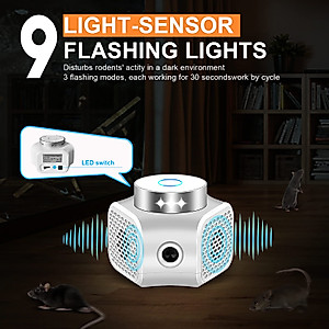Mouse Repellent Ultrasonic Pest Repeller Plug in Humane Repeller 4 in 1 with Ultrasounds 9 Strobe Lights Rodent Repellent Indoor Mice Rat Deterrent Wide Range for House Attic Garage RV