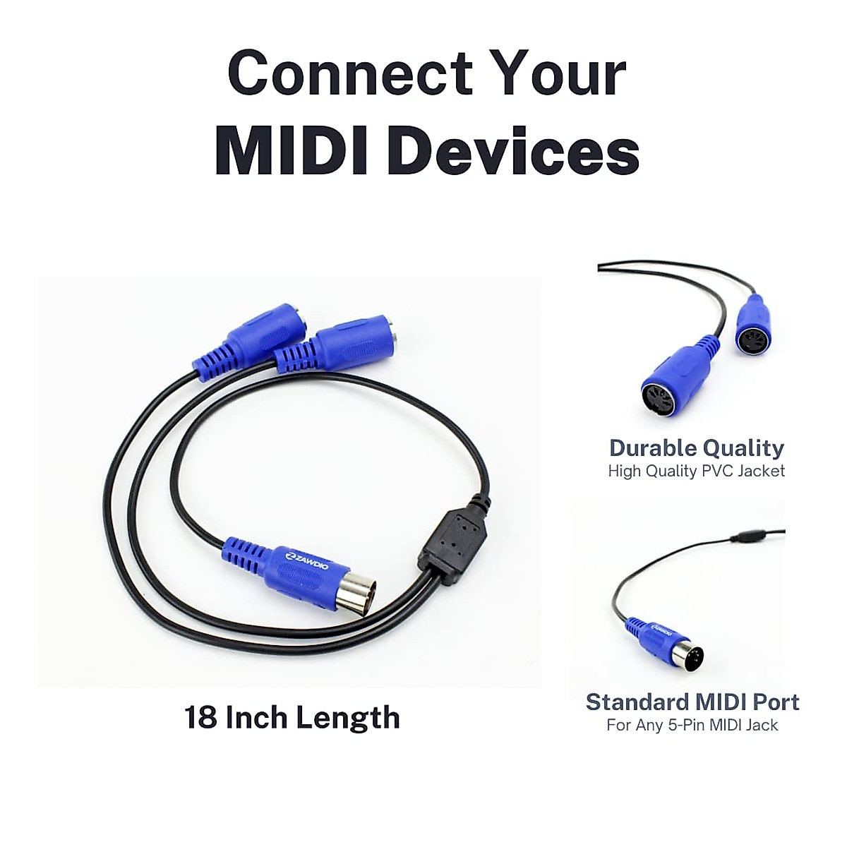 ZAWDIO MIDI Splitter, 5-Pin DIN Y-Adapter Cable, Male to 2X Dual Female Extension