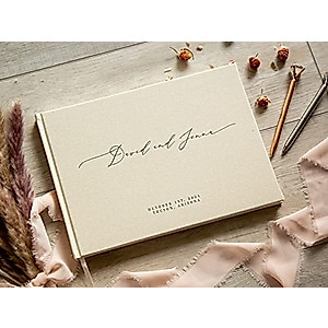 MUUJEE Personalized Guestbook in Cream - Premium Custom Modern Guest Book for Wedding Reception, Birthday Party or Events w/Bookmark Blank Pages for Signing 11.5 x 8.5 inches