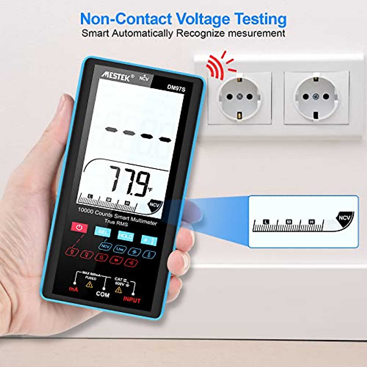 Digital Multimeter Tester MESTEK Smart Voltmeter NCV Testing Auto Range Voltage Tester Measures AC DC Current Volt Ohm Amp Temperature for Electrical Testing & Automotive
