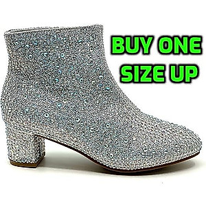 Forever Girls Rhinestone Boots Kids Low Heel Dress Booties Iceberg-12K Shoes Silver Rhinestone 2