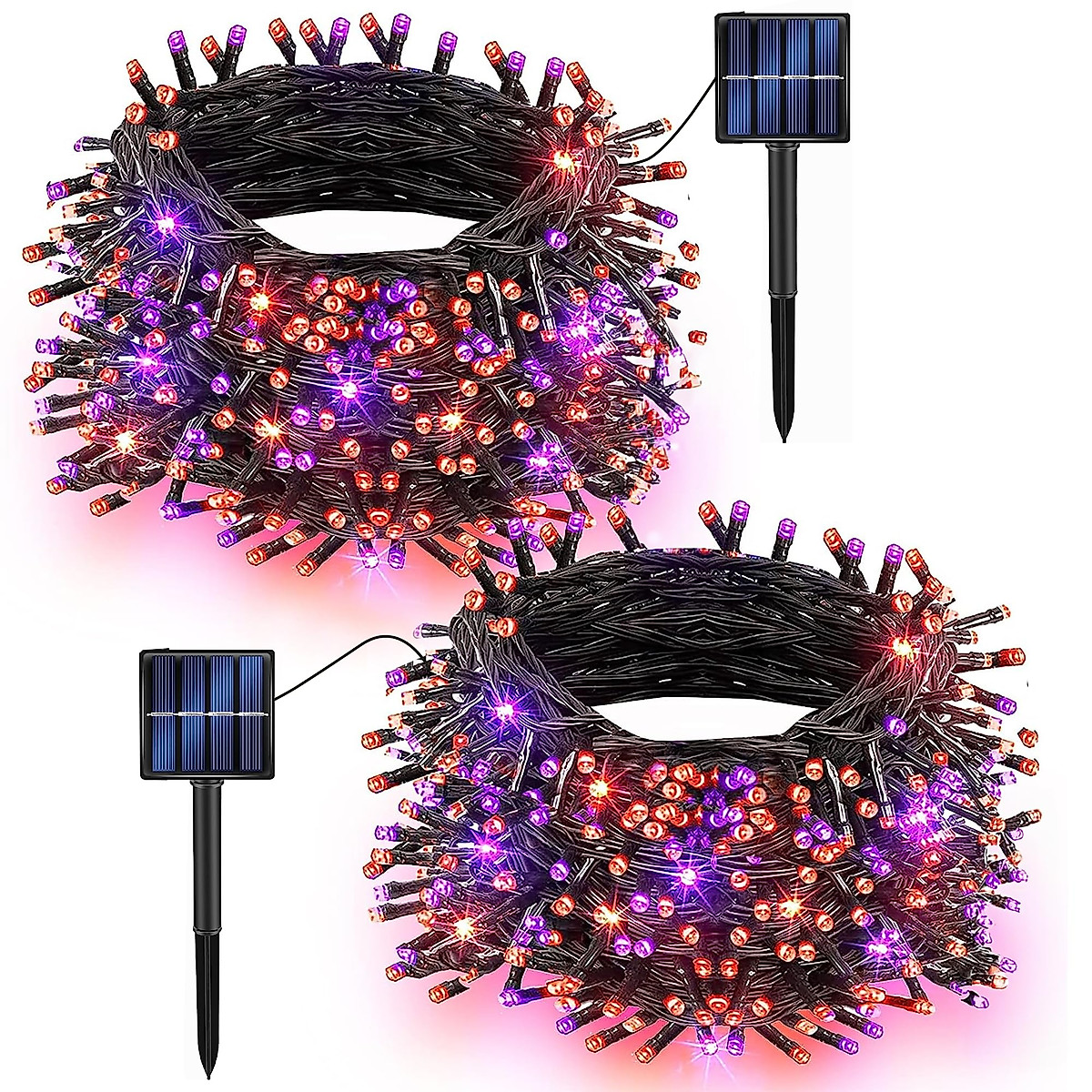 TW SHINE 2 Pack Solar Halloween Lights Decorations Outdoor, Total 400LED 132FT Solar Powered Outdoor Halloween Light with 8 Modes, Waterproof Halloween Decor for Home Tree Party Yard (Purple & Orange)
