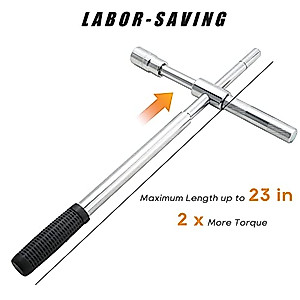 FLKQC 23" Universal Extended Lug Wrench, 4 Way Tire Iron Nut Wrench Set with Storage Bag, 17mm/19mm, 21mm/23mm