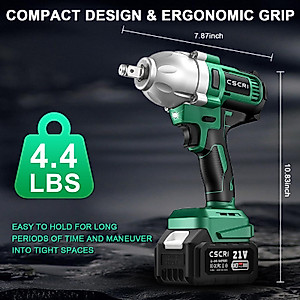 CSCRI Cordless Impact Wrench Kit 1/2 inch Brushless, Max Torque 580Ft-lbs(800N.m) Electric Impact Gun w/2x 4.0Ah Battery, Charger & 6 Sockets, Power Impact Driver for Car Home