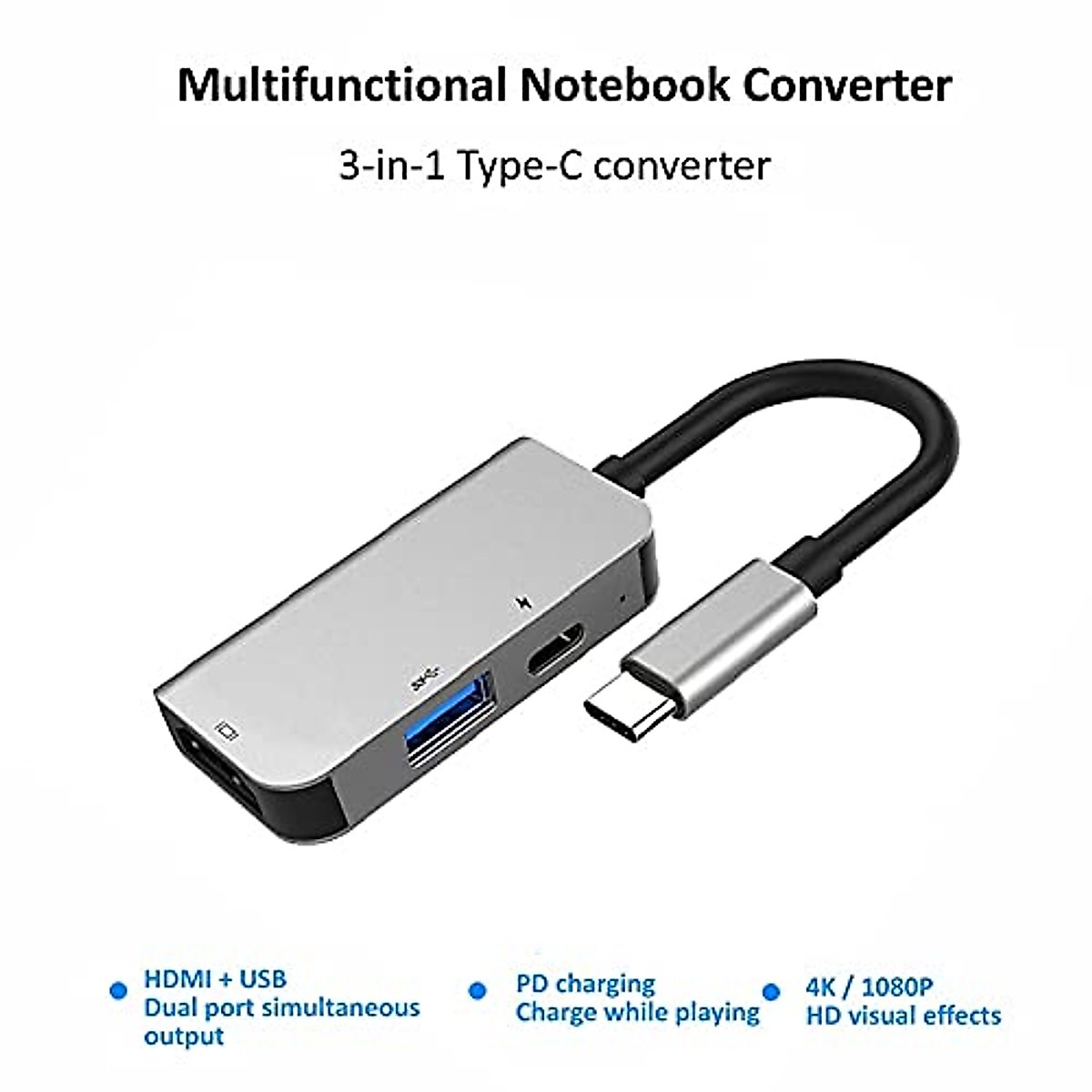 TWDYC USB Type C 3.1 to HDMI-Compatible USB 3.0 Dock Hub 3 in 1 USB C Adapter 4K Video PD Charge Converter
