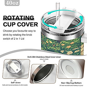 FOCIUZTA 40oz Pixel Art Nature Scenery Tumbler with lid, Travel Coffee Cup, Ideal for Easter, Gaming Enthusiast, Mother Day, and birthday gifts