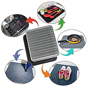 Extra Large Silicone Trivet Heat Resistant Mat 18'' x 16'' Dish Drying Mats Kitchen Counter Rack Sink Drainer Pad Hot Pot Trivet Dishwasher Safe (Black)