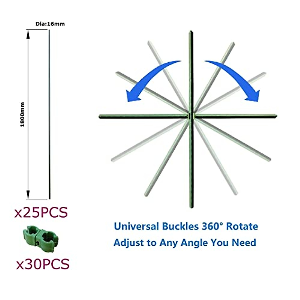 MTB Metal Garden Stakes 71 Inches, Steel Plant Stakes, Pack of 25, with Universal Buckles for DIY