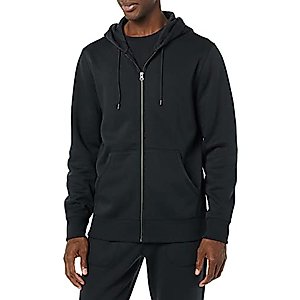Goodthreads Men's Full-Zip Washed Fleece Hoodie, Black, X-Large Tall