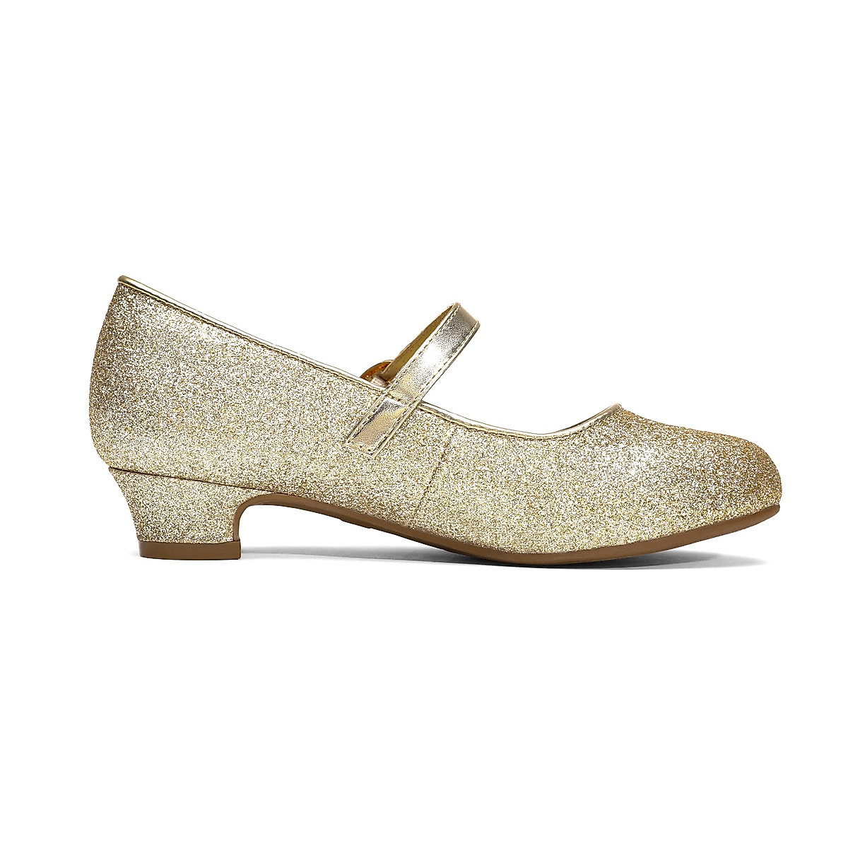 DREAM PAIRS Girls Mary Jane Low Heel Princess Flower Wedding Party Pump Dress Shoes KFL219 Gold Size 11 Little Kid