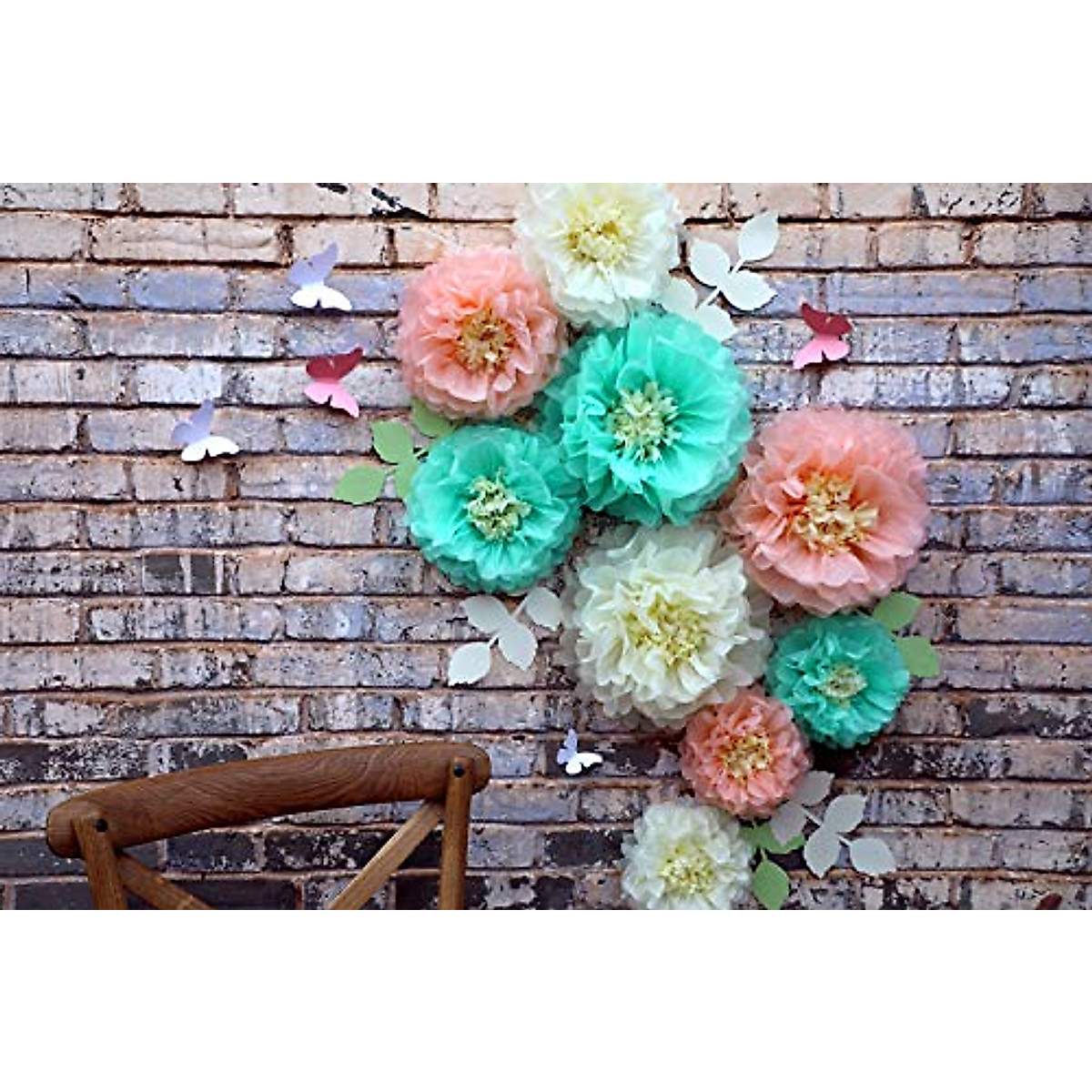 Fonder Mols Paper Flowers Decorations Tissue Pom Poms Blooms for Wall Decorations, Wedding Backdrop, Archway, Baby Shower, Nursery Wall Decor (Set of 21, Ivory Peach Mint)