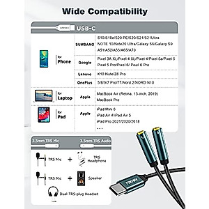 LOKUKA USB C to 2 TRS 3.5mm Headphone Mic Splitter Adapter, Build-in Hi-Res DAC Chip for Dual-Plug PC Gaming Headset to Type-C Laptop, Tablet, Mobile Phone, PS5, and More (12 inch)