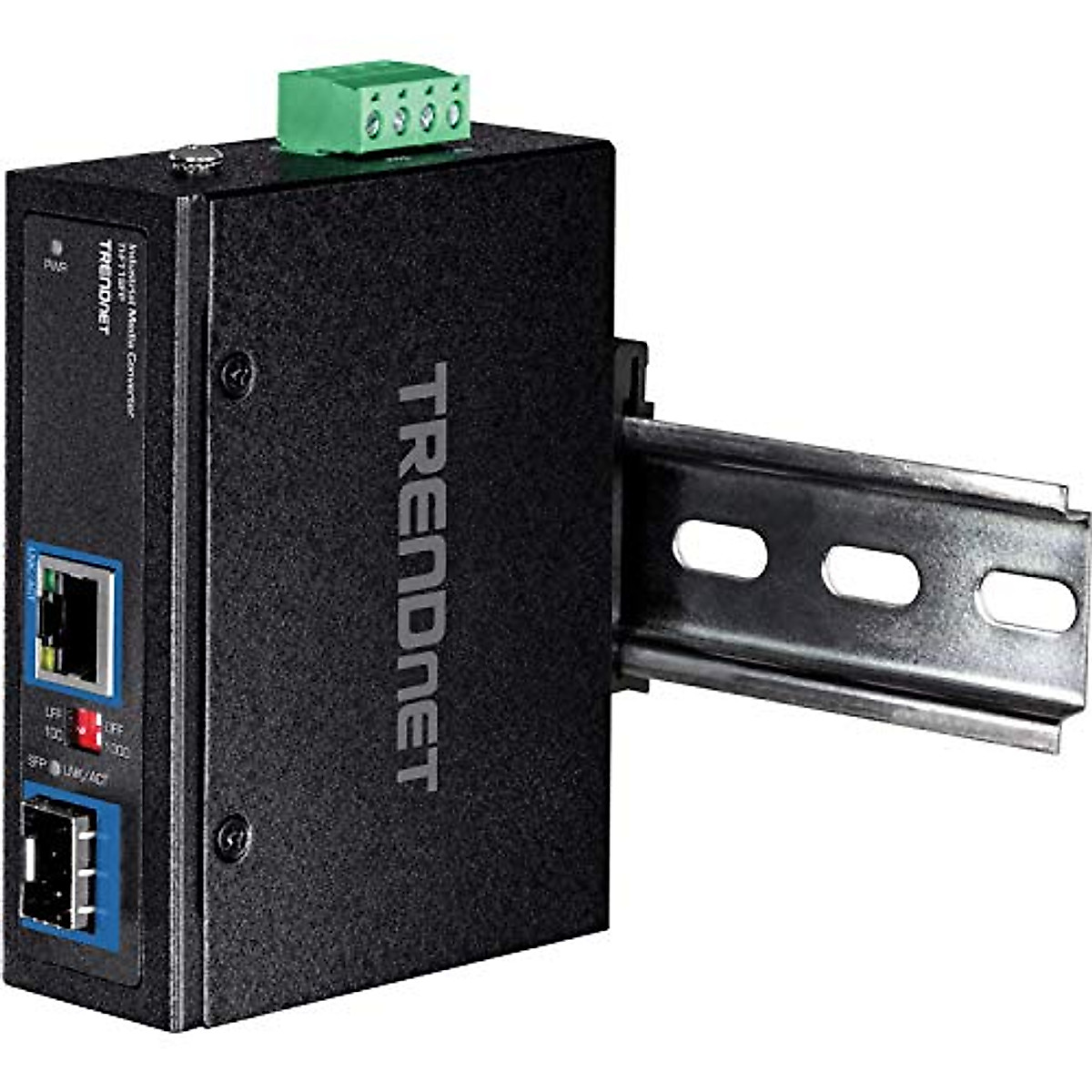 TRENDnet Hardened Industrial 100/1000 Base-T to SFP Media Converter, DIN-Rail and Wall Mount Hardware Included, Multi Or Single Mode Fiber, Power Supply Sold Separately, Black, TI-F11SFP